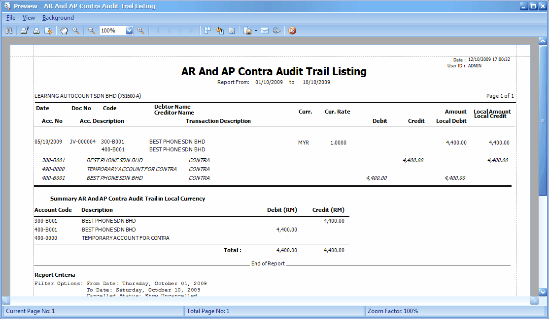A/R and A/P Contra Entry